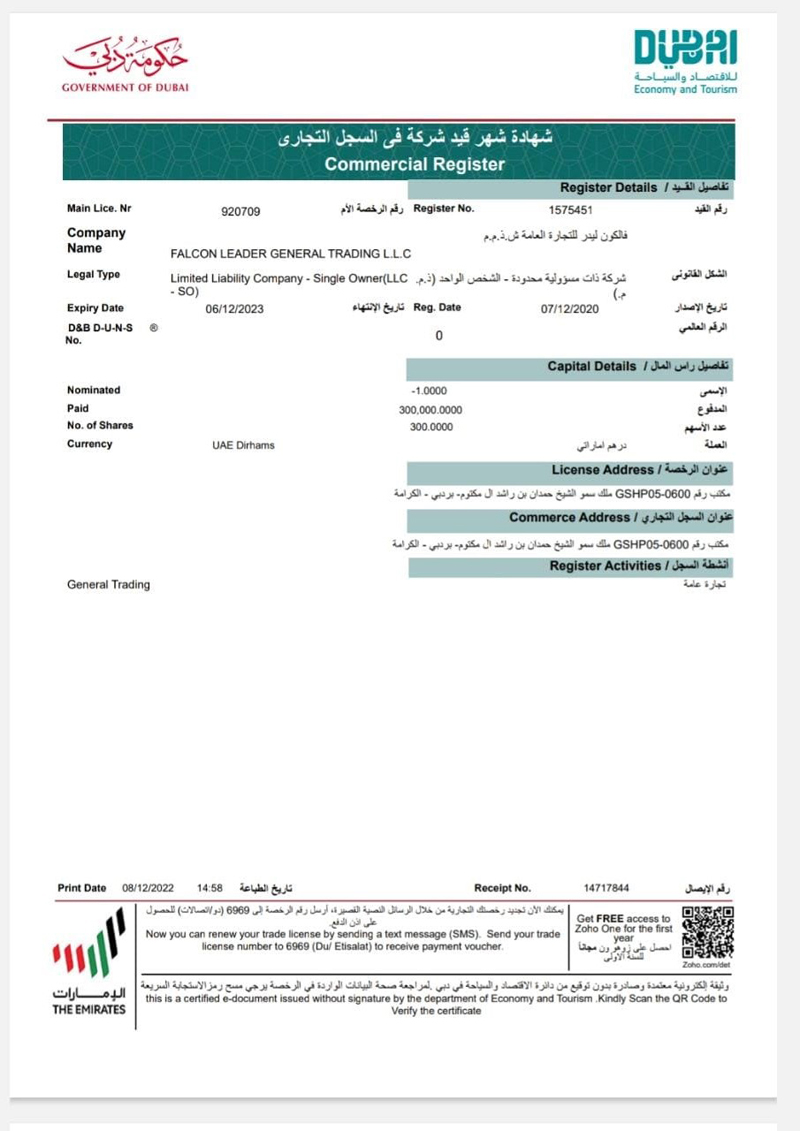 Certificates – PREMIUM MIDDLE EAST TRAD LLC
